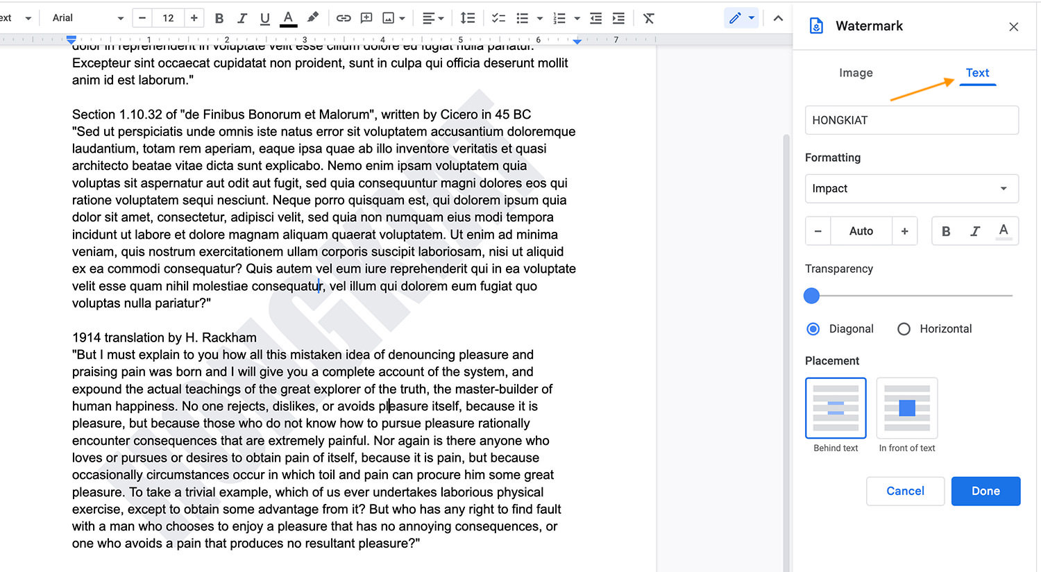 How To Add Watermark In Google Docs Hongkiat